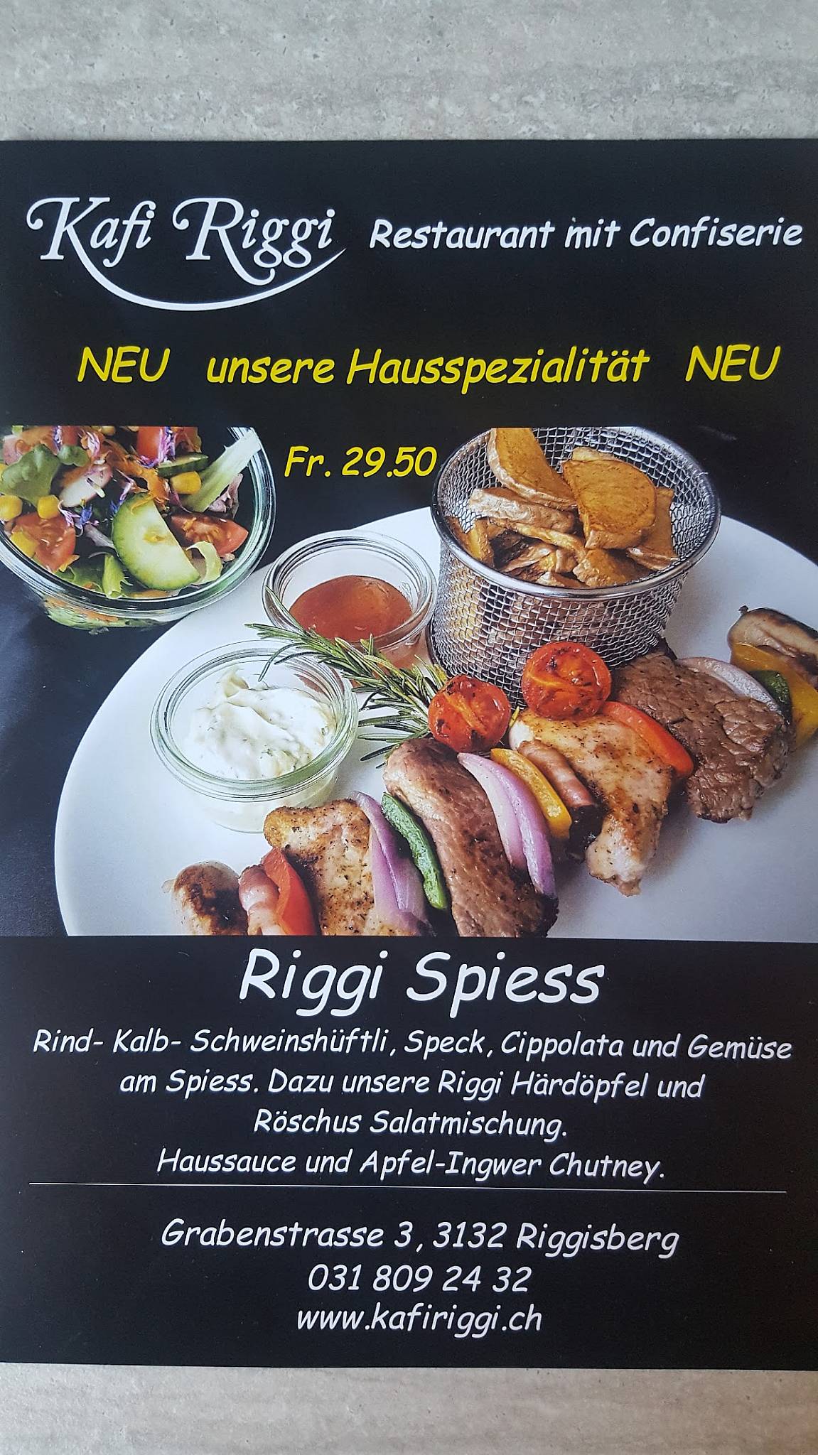 Speisekarte von Kafi Riggi, Riggisberg