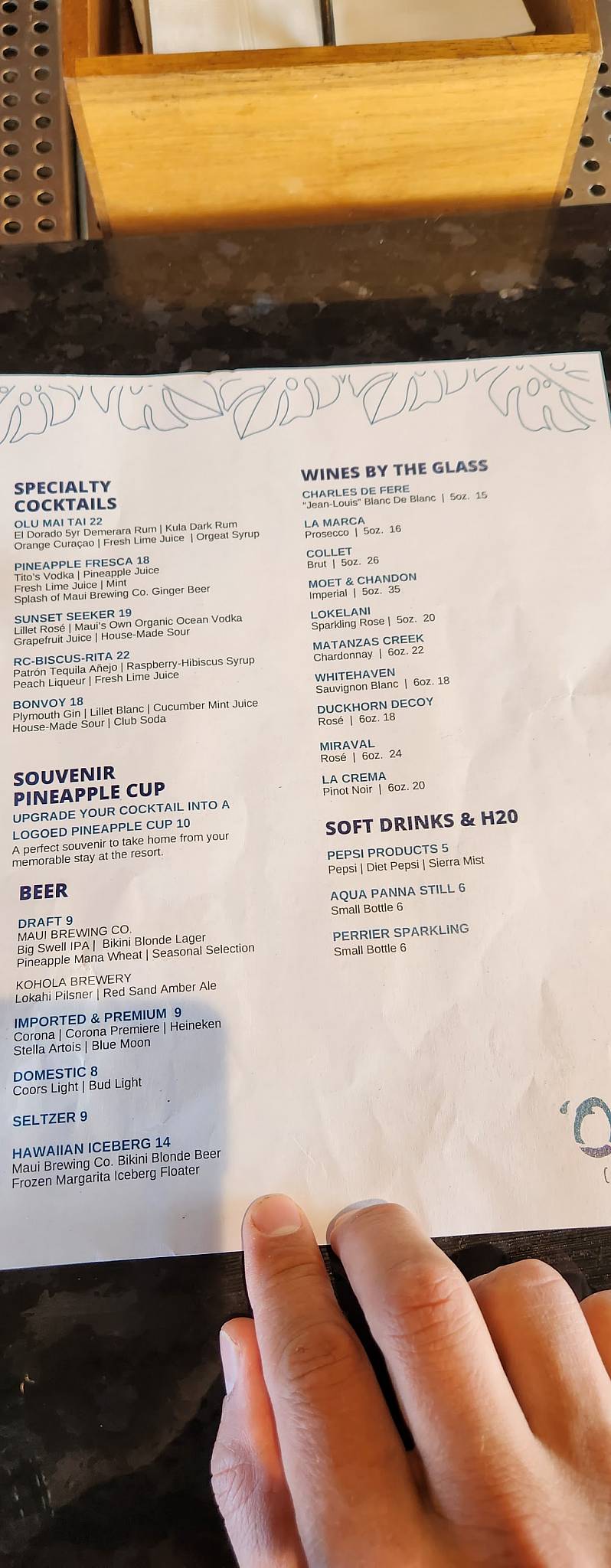 Menu at The Banyan Tree restaurant, Kapalua