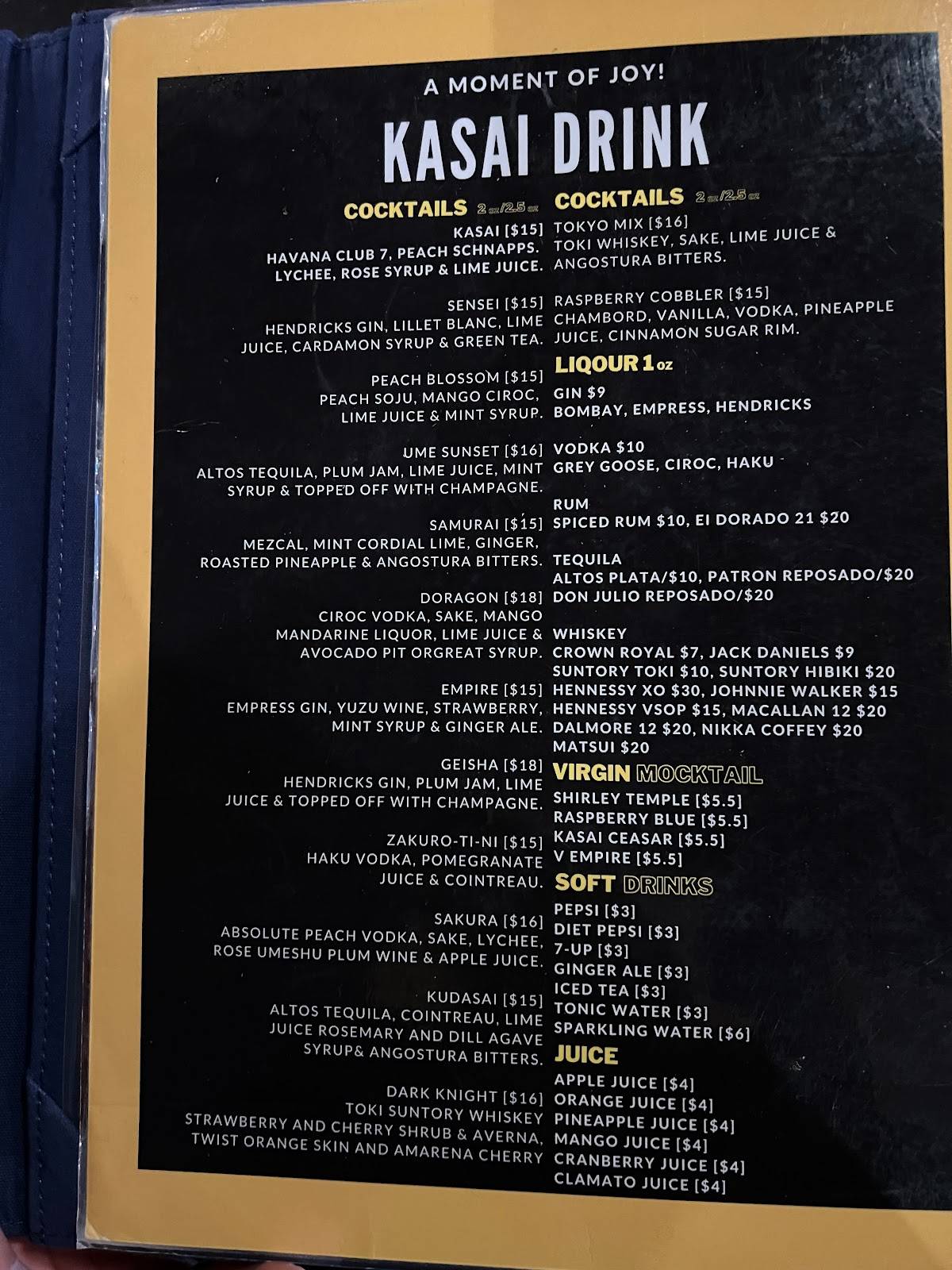 Menu at Kasai Teppanyaki Steak & Sushi House restaurant, Kelowna