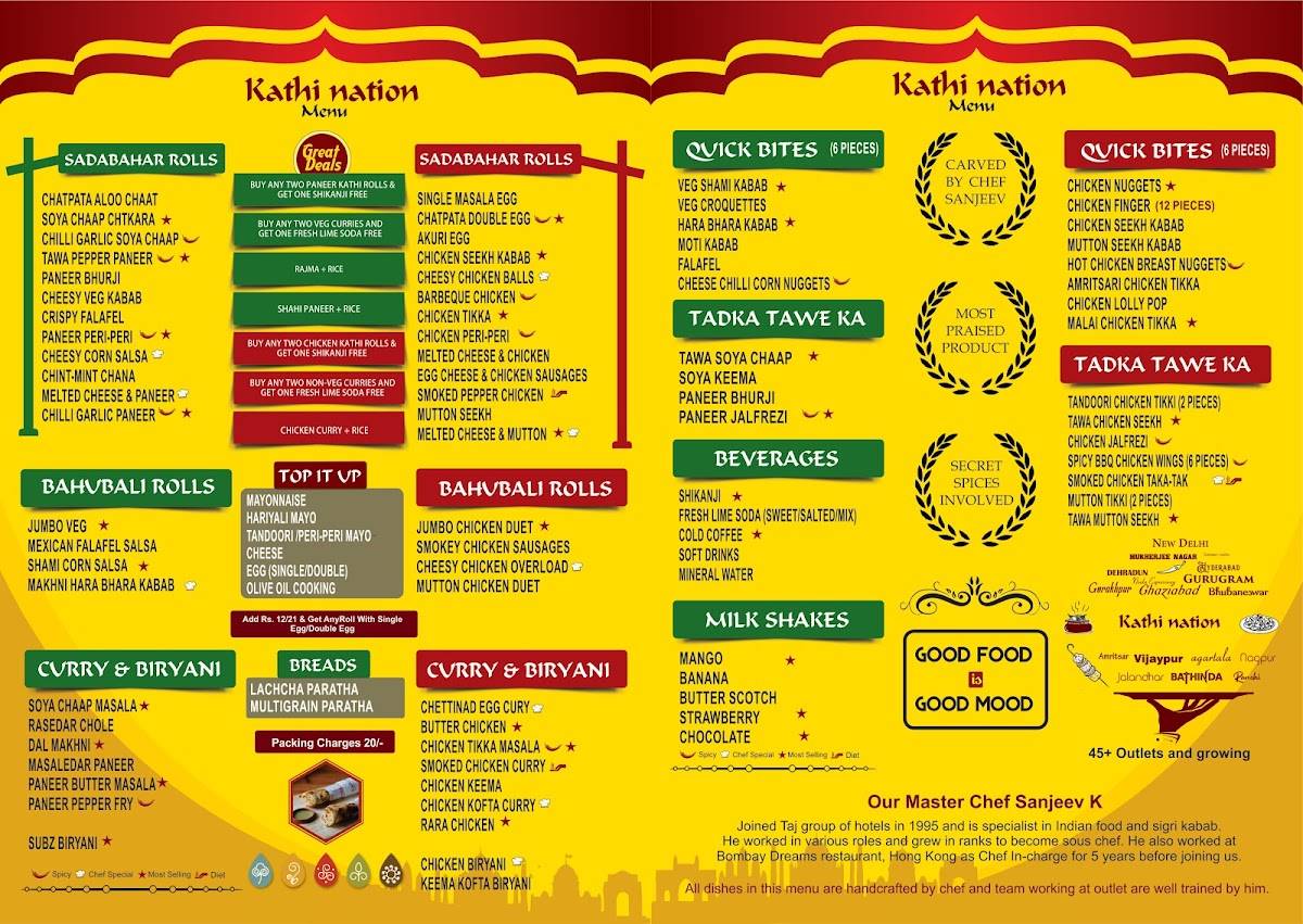 Menu at Kathi nation, New Delhi