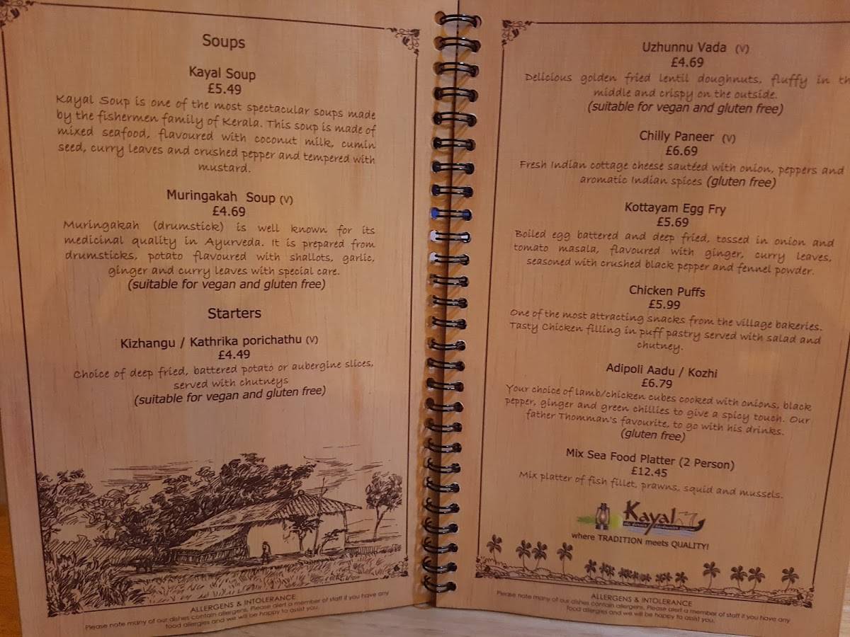 Menu at Kayal restaurant, Leicester