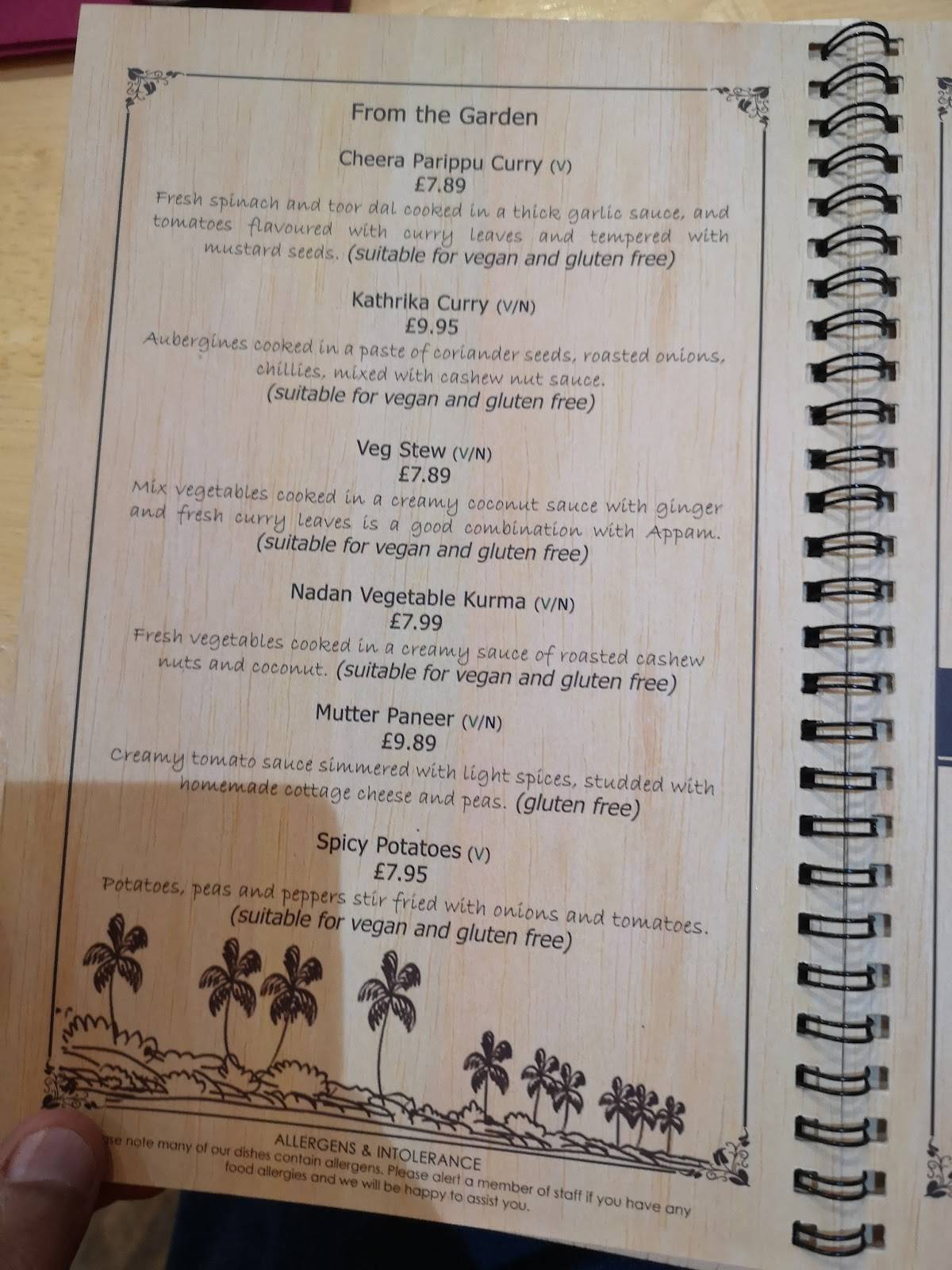 Menu at Kayal restaurant, Leicester