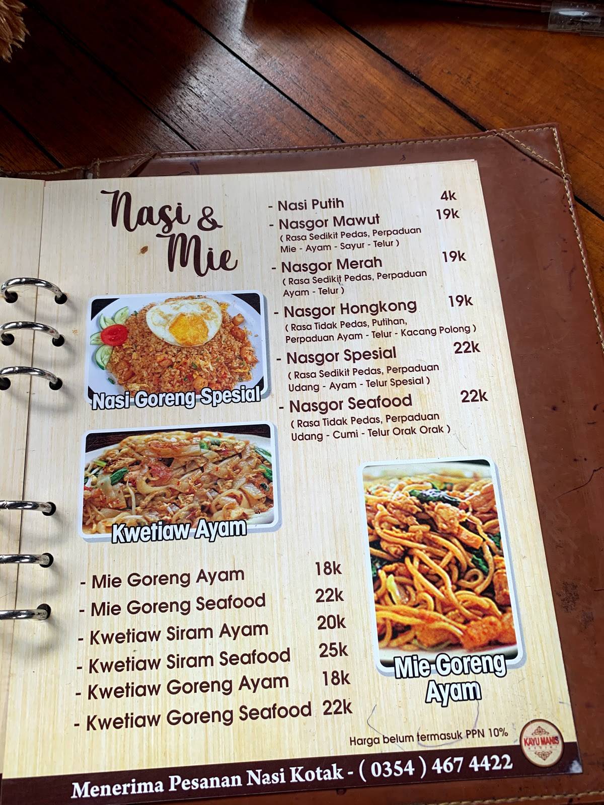 Menu at Kayu Manis restaurant, Kediri