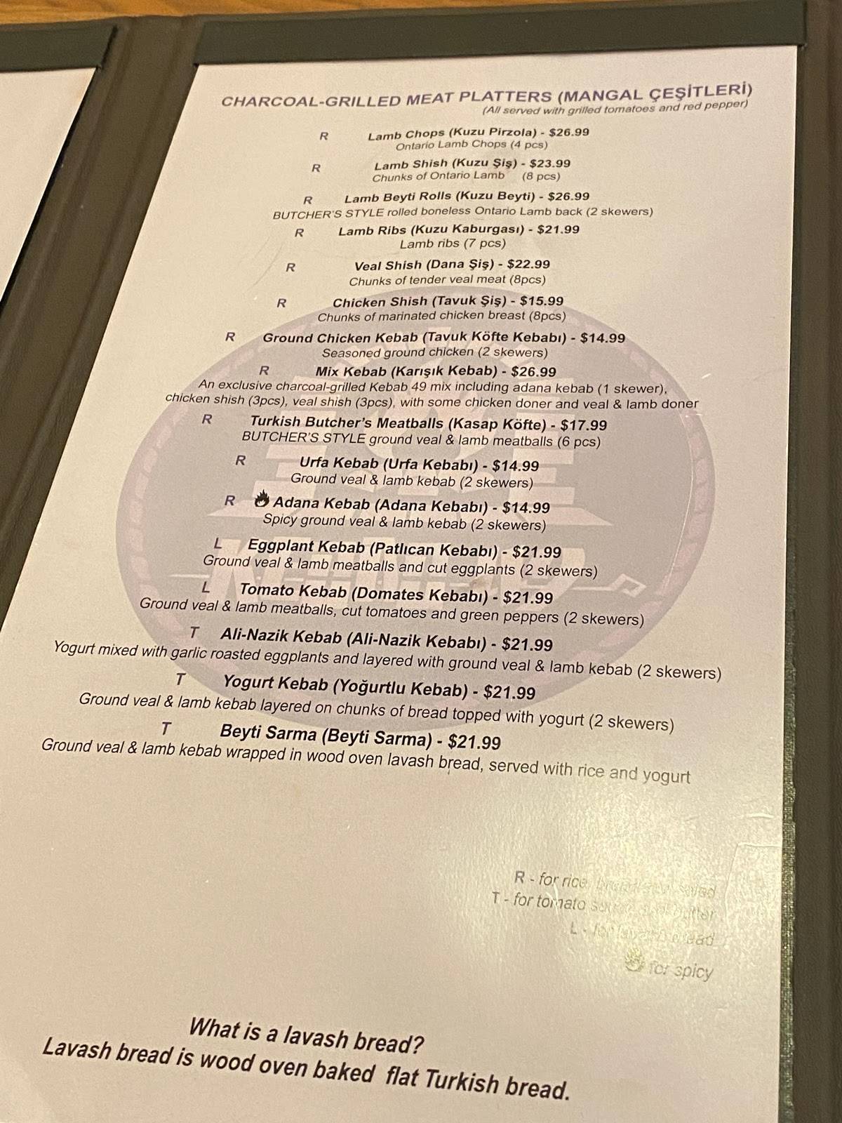 Menu at Kebab 49 - Turkish Restaurant, Toronto