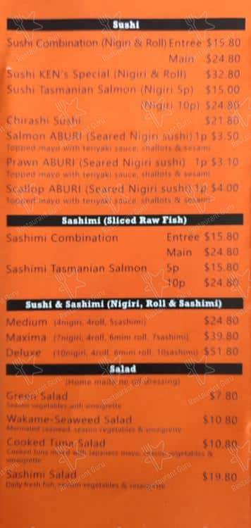Menu at Ken's Sushi Bar Dining, Bexley North