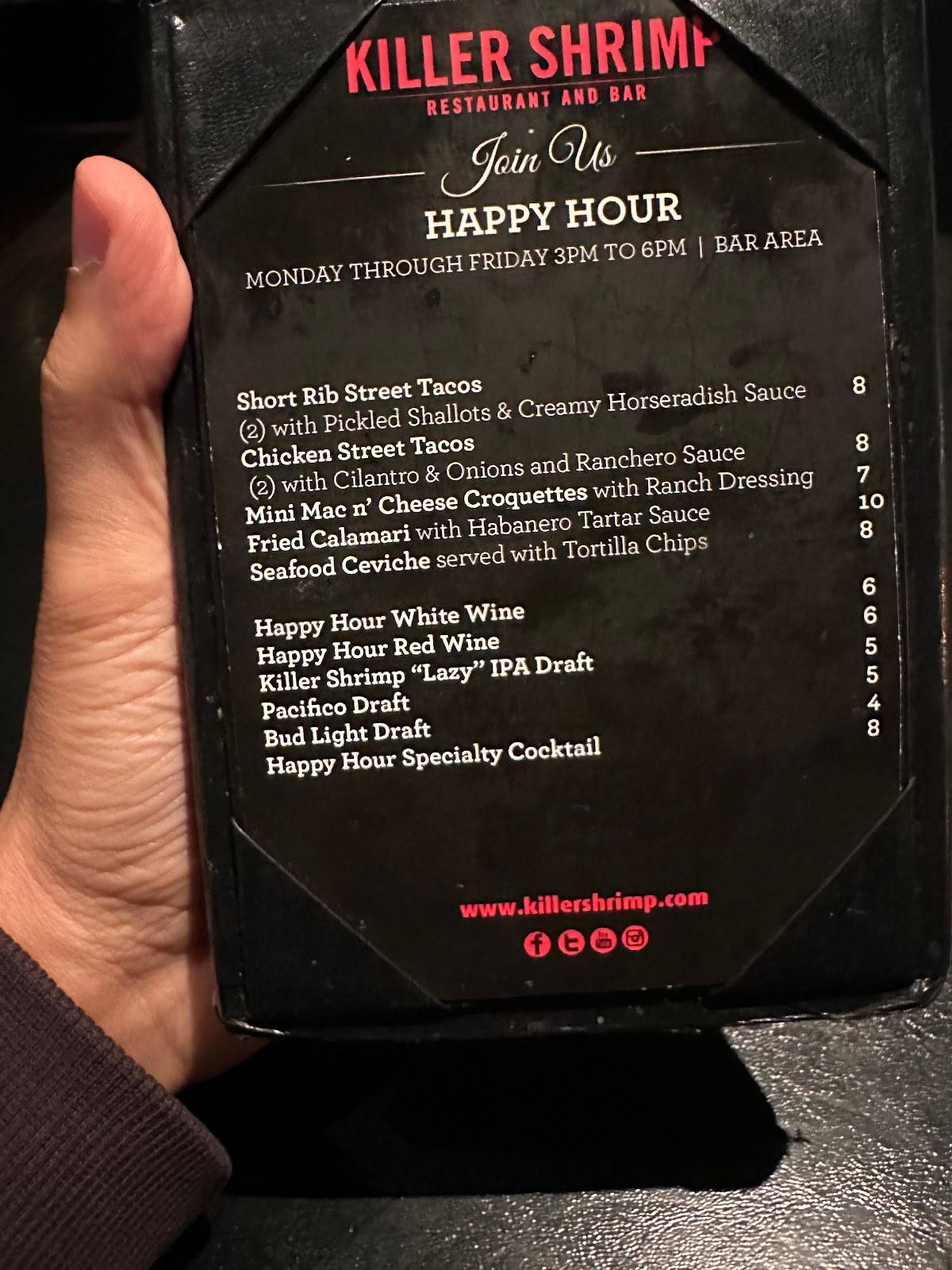 Menu at Killer Shrimp pub & bar, Marina del Rey, Admiralty Way