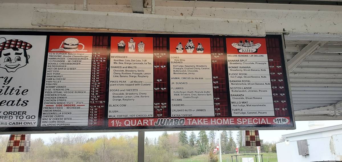Menu at Kiltie Drive-In restaurant, Oconomowoc, N48W36154 E Wisconsin Ave