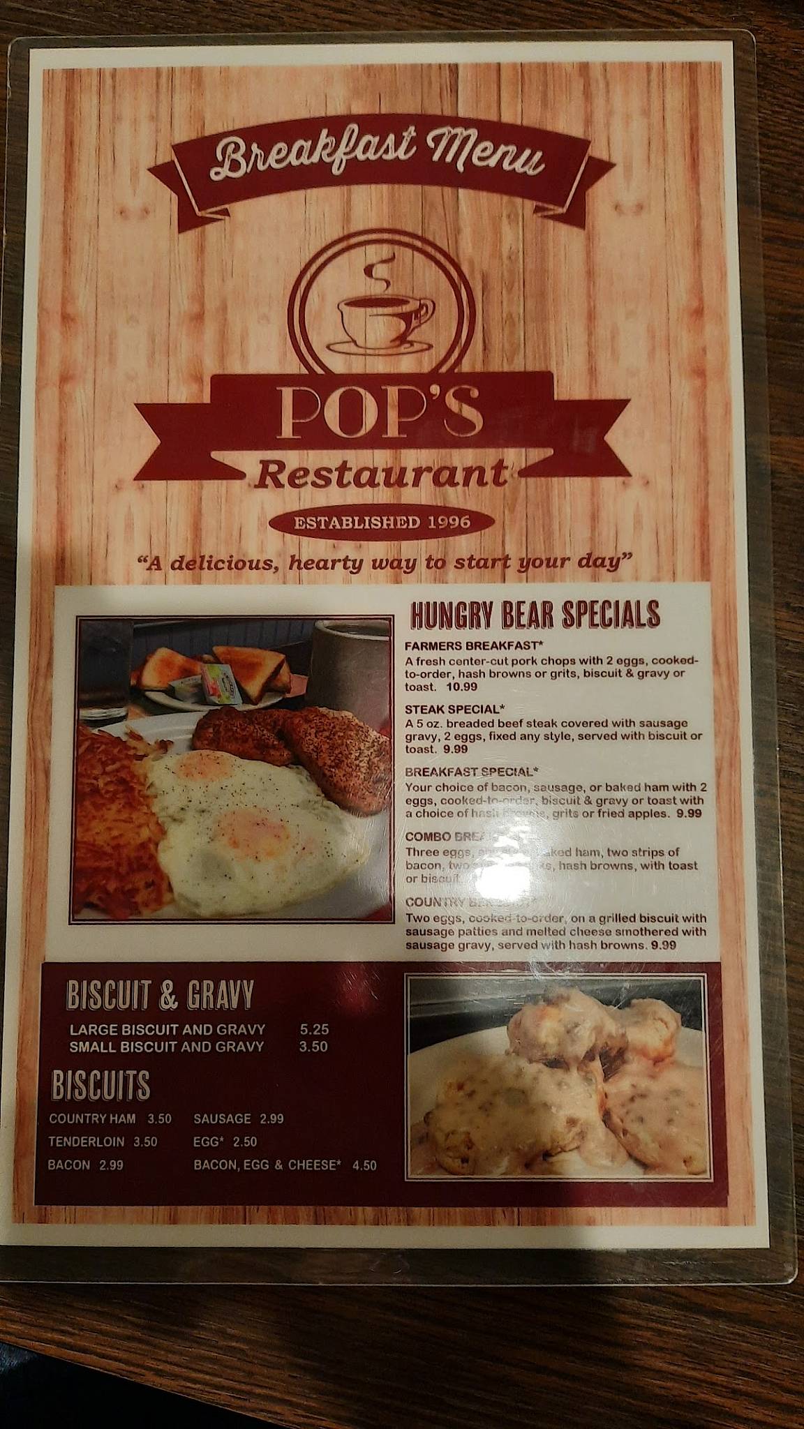 Menu at Pop's Restaurant, Kingsport
