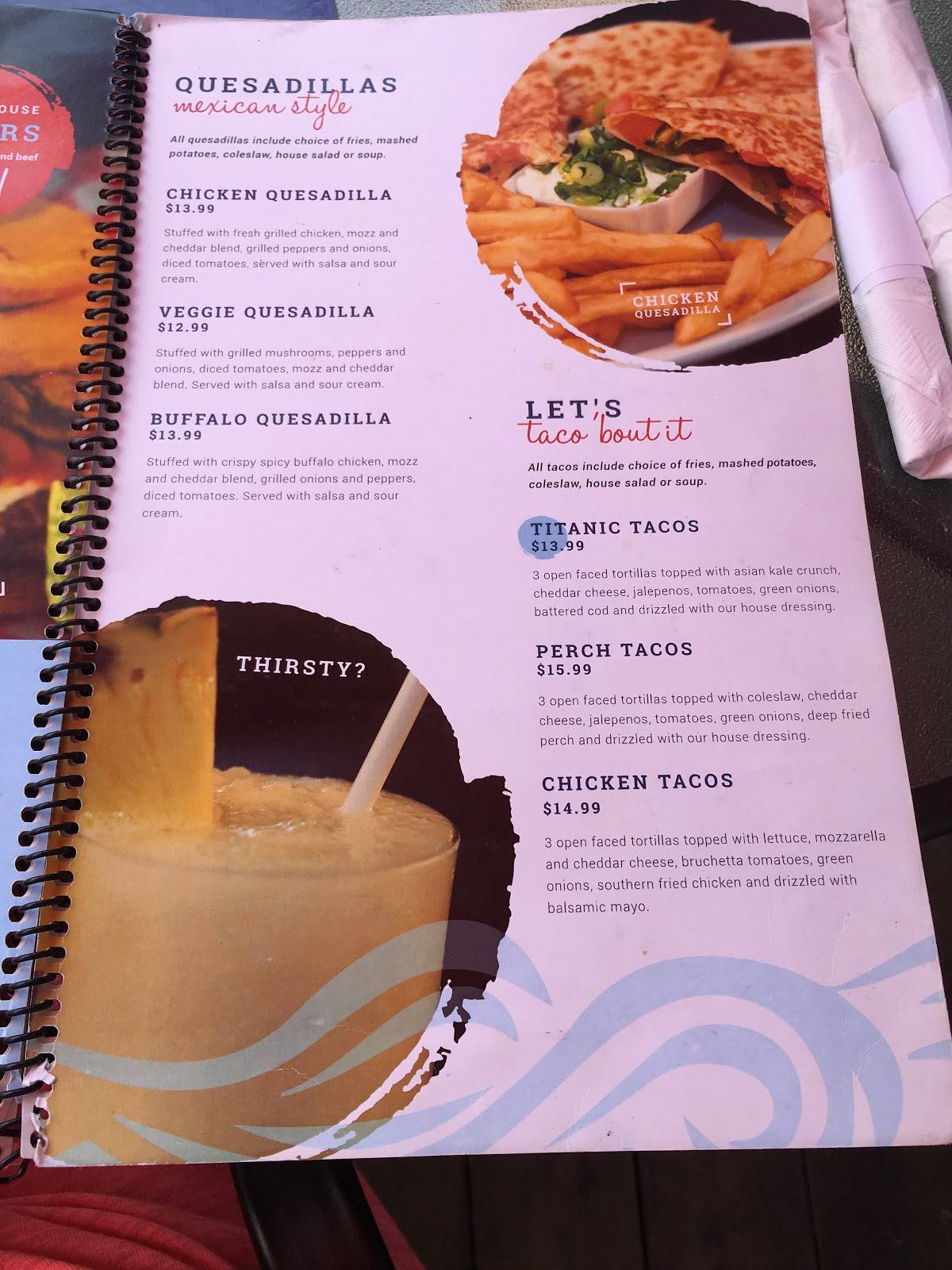 Menu at Beach House Grill restaurant, Kingsville