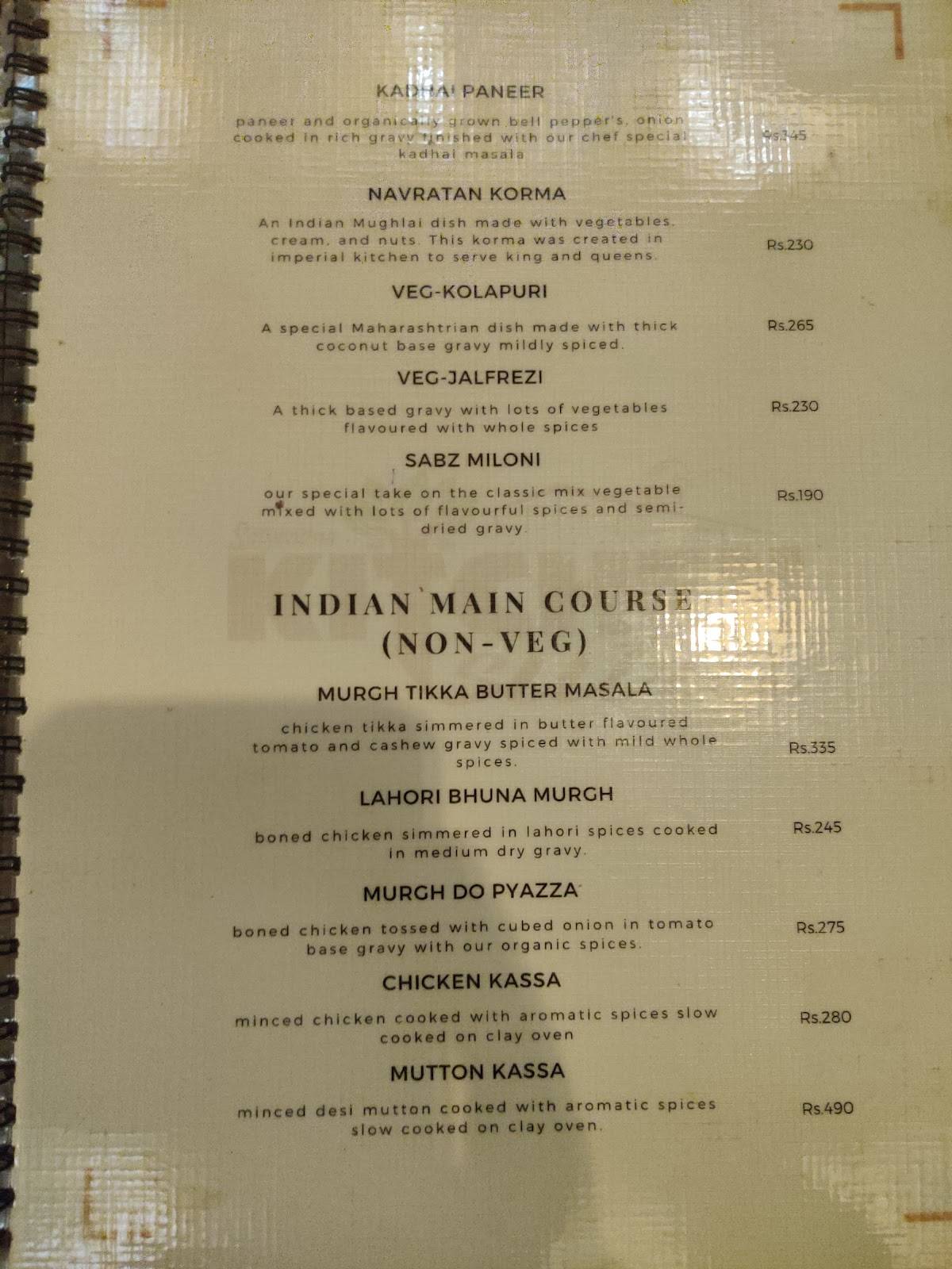 Menu at Kitchen Sutra, Chandannagar