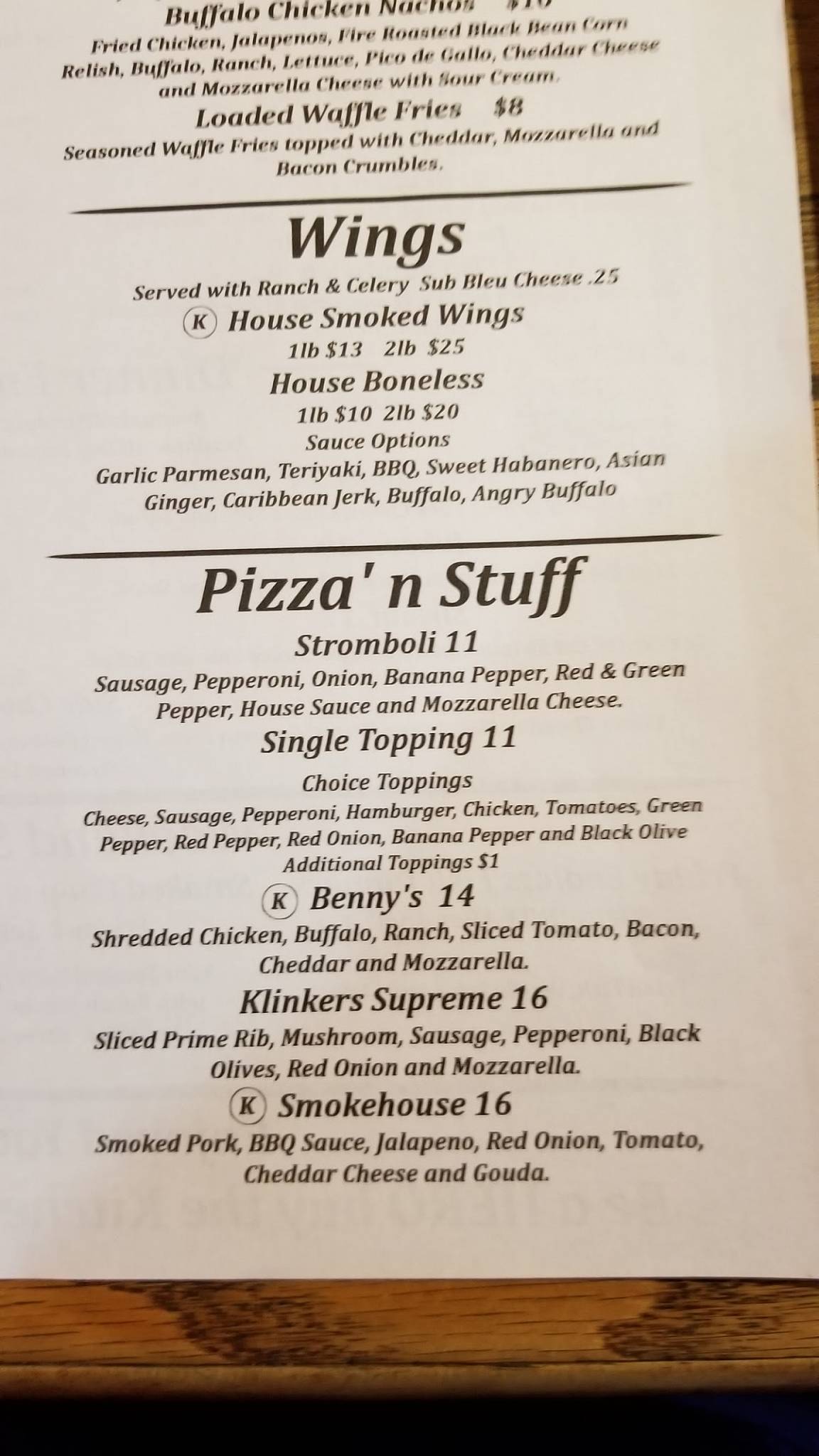 Menu at Klinkers Hometown Bar & Grill, Princeton
