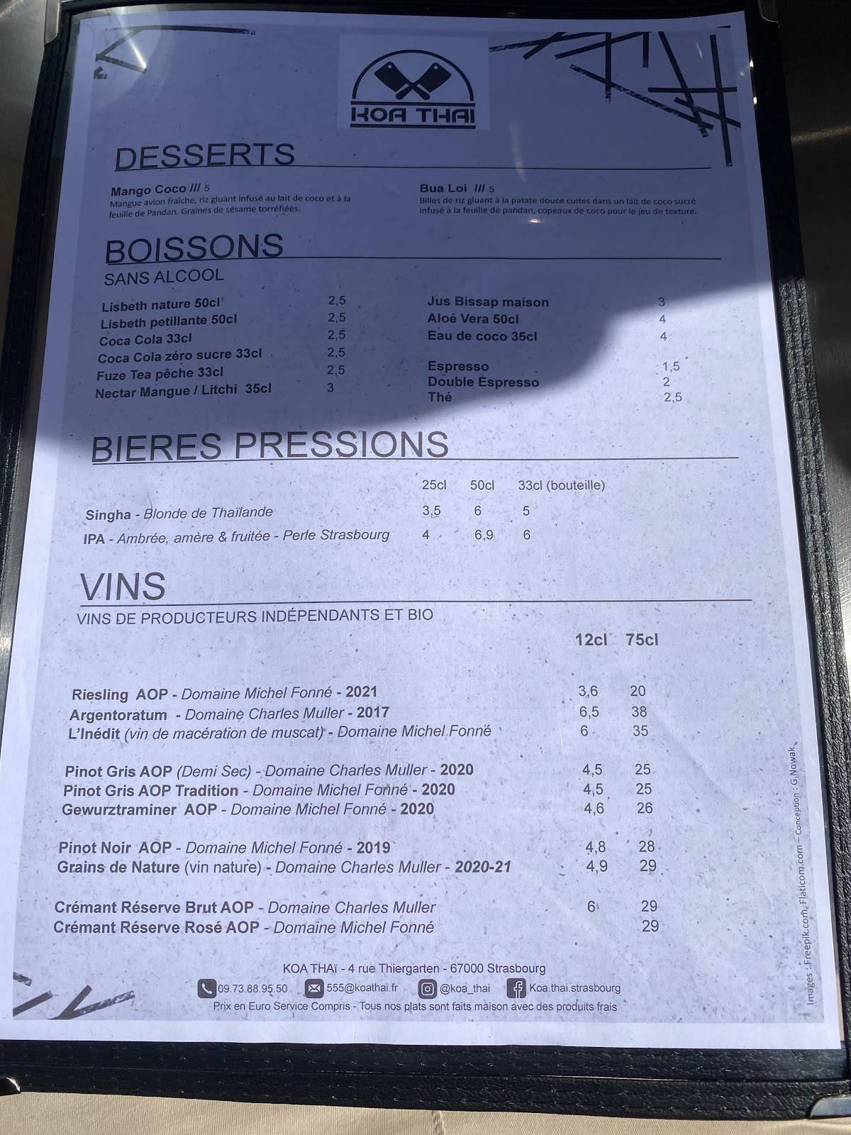 Menu at Koa Thaï - Street Food Cantine restaurant, Strasbourg