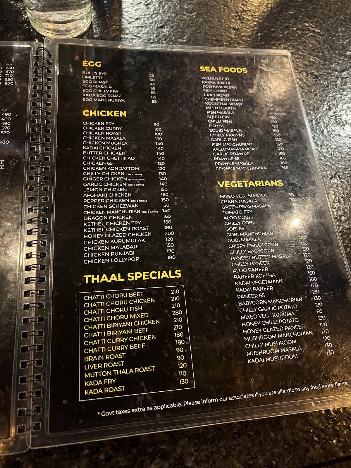 Menu at Thaal Kitchen, Kochi, +PCF