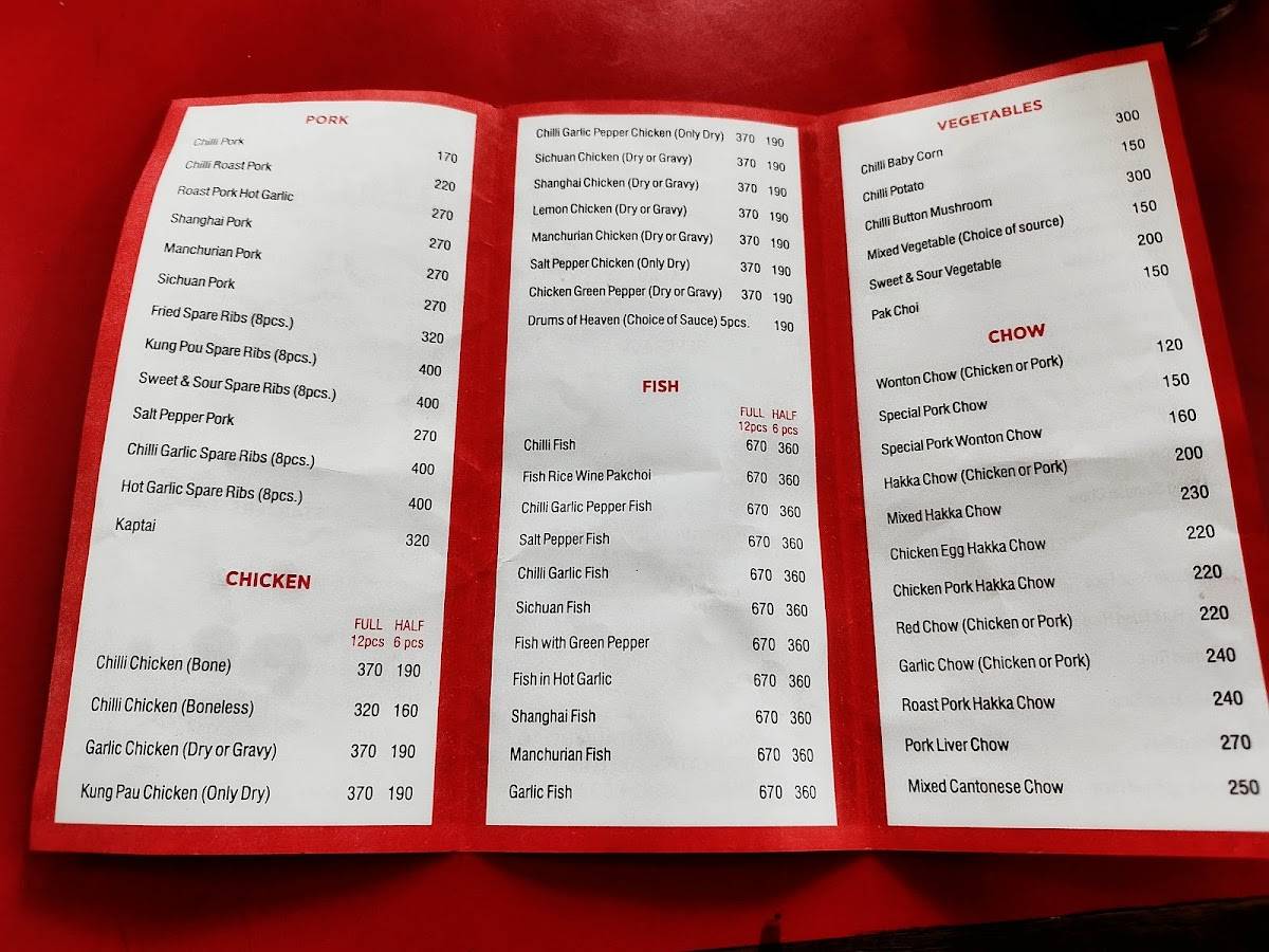 Menu at Kim Pou Restaurant, Kolkata