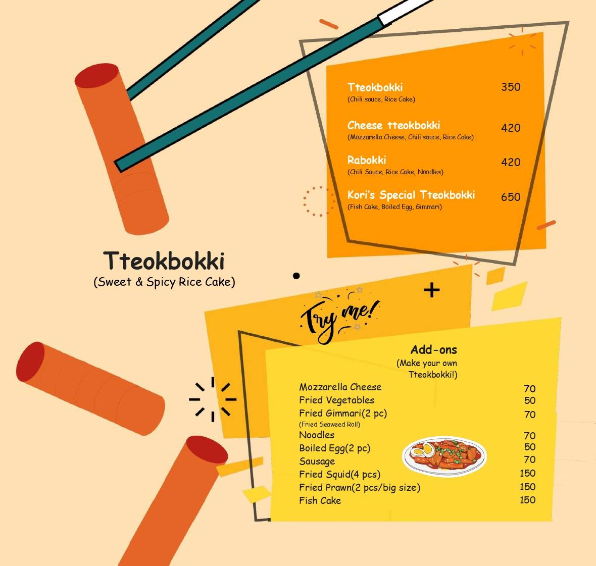 Menu at Kori's, Aizawl