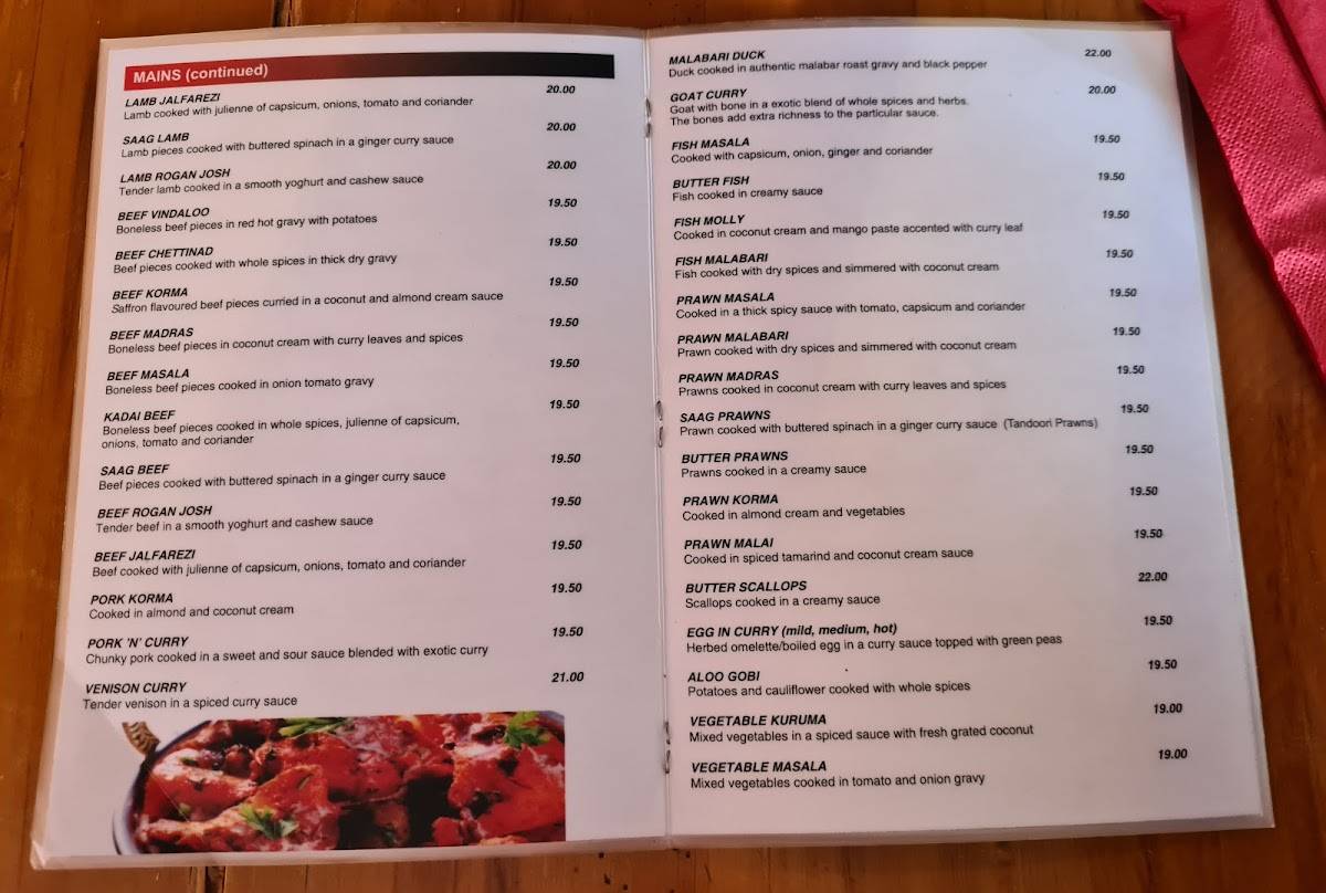 Menu at Kumar's Something Special restaurant, Paeroa
