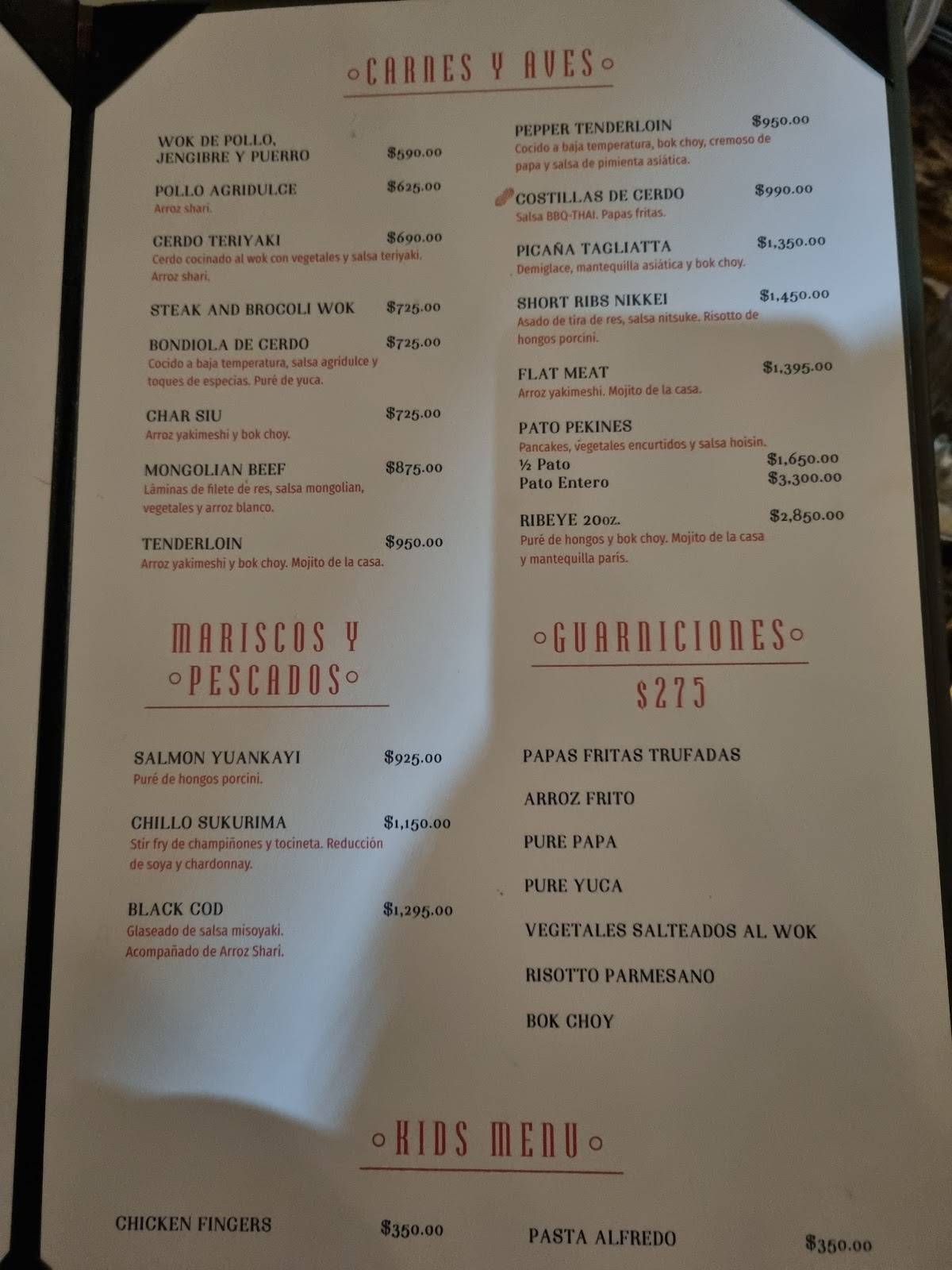 Carta del restaurante Kyoto, Santiago De Los Caballeros
