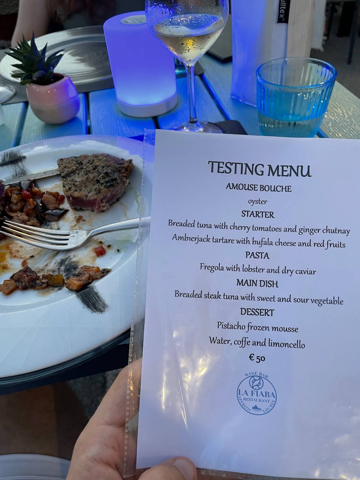 Carta de LA FIABA RESTAURANT, Riva Trigoso