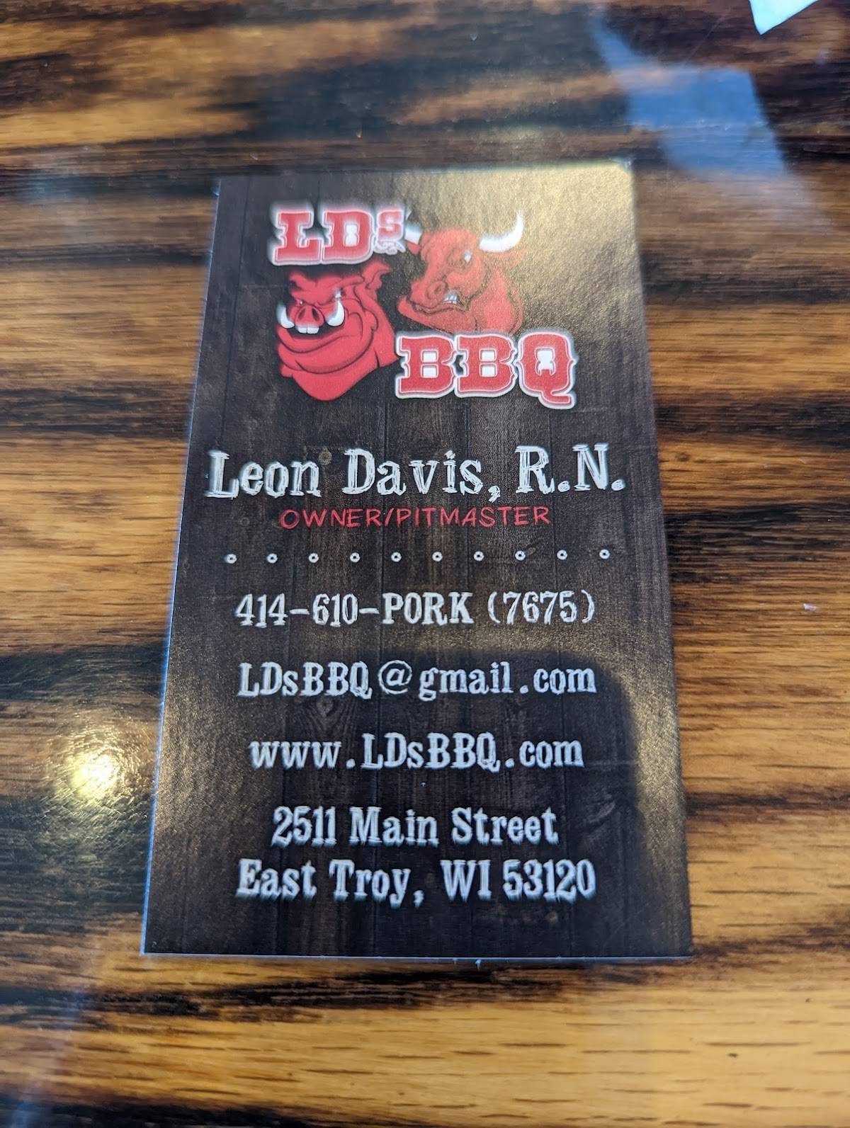 Menu at LD's BBQ, East Troy, Main St
