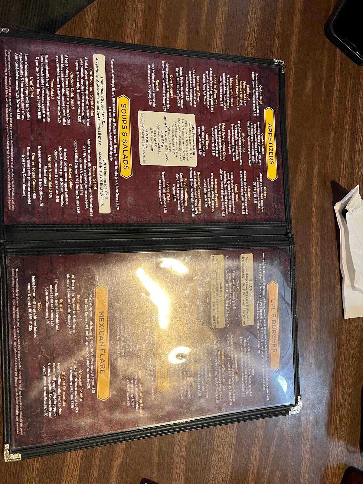 Menu at LPL's Restaurant & Pub, Council Bluffs