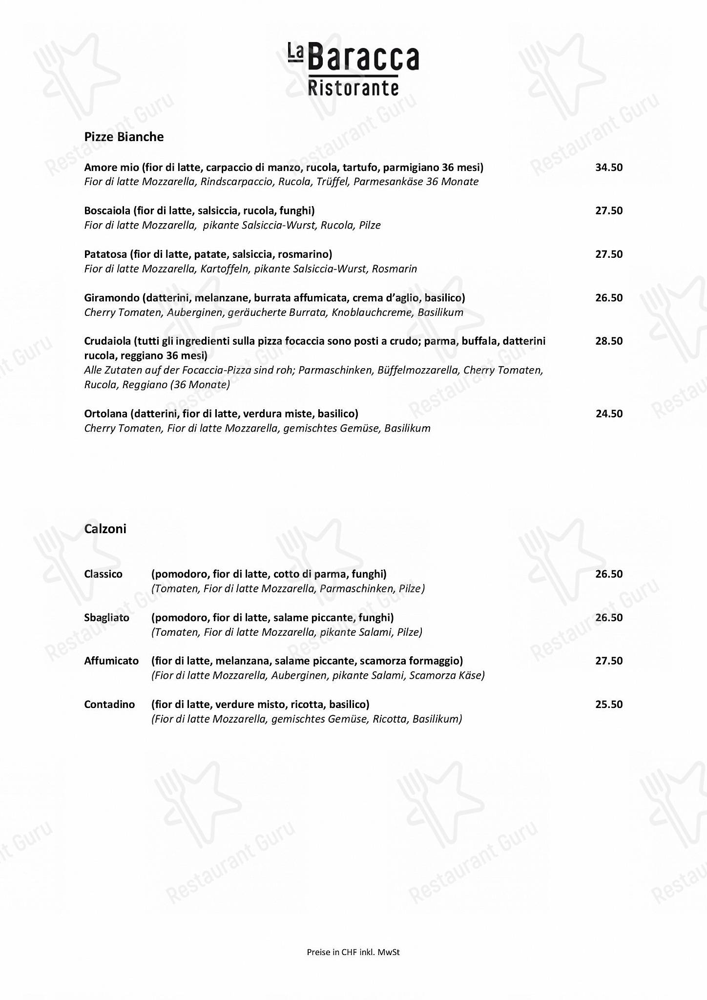 Speisekarte von La Baracca, Zürich