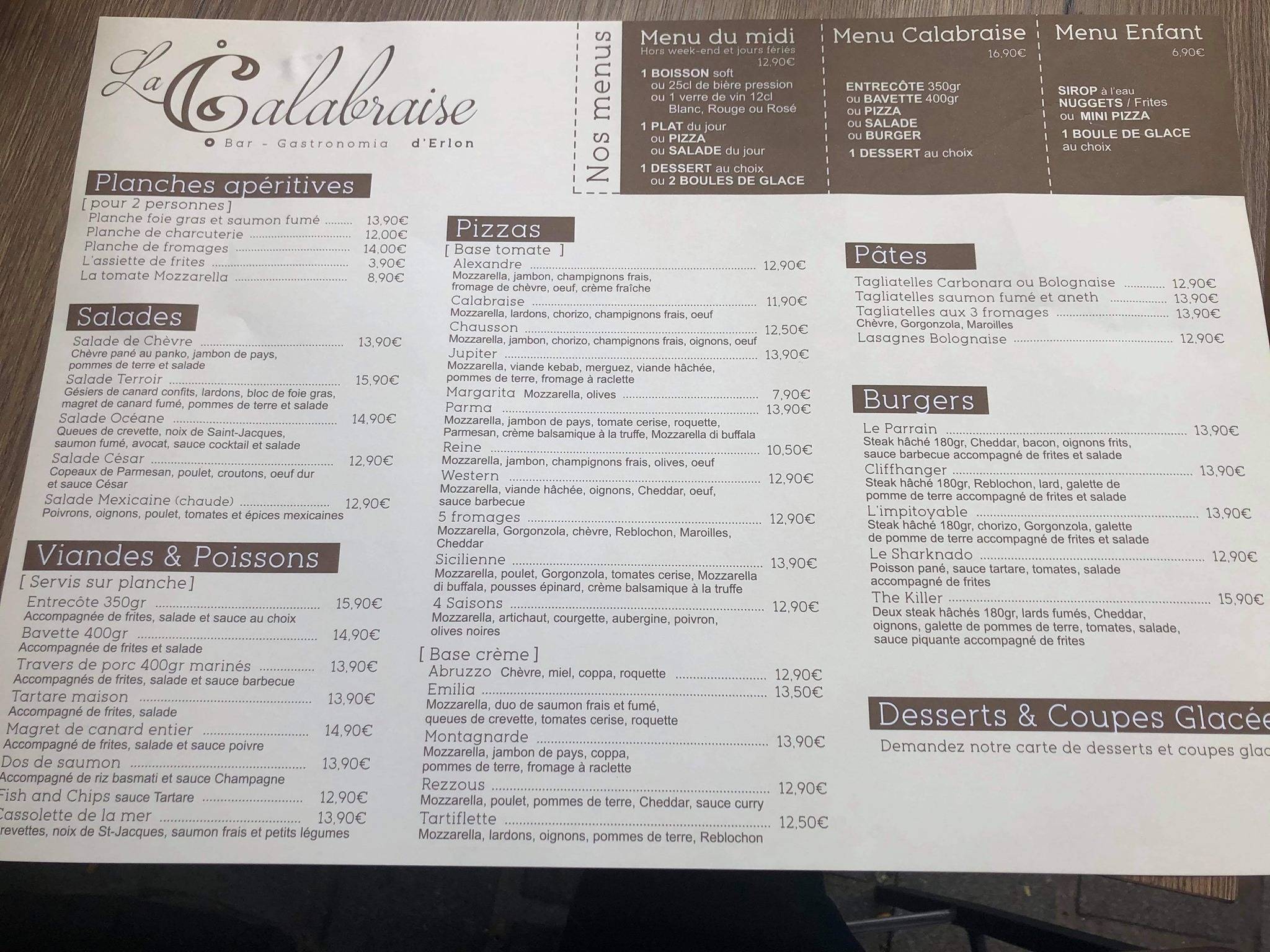 Menu au La Calabraise d'Erlon pizzeria, Reims, 87 Place Drouet D Erlon
