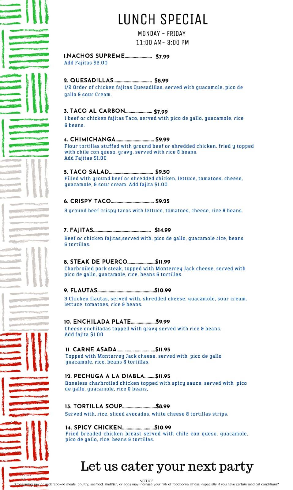 Menu at La Casa Agave Mexican Grill restaurant, Pinehurst