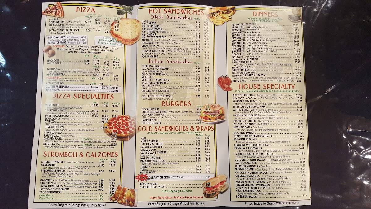 Menu at La Dolce Casa - DiMaggio's restaurant, Tamaqua