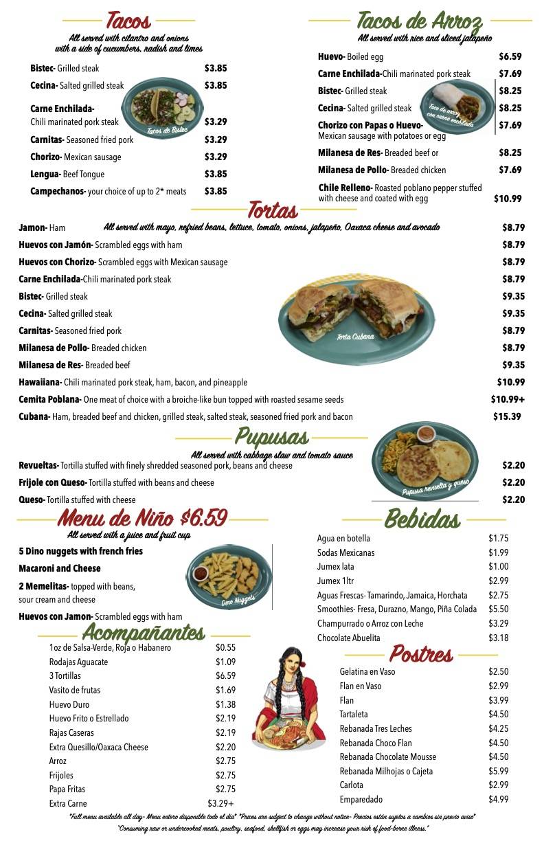 Carta de La Flor De Puebla Bakery Cafe, Woodbridge