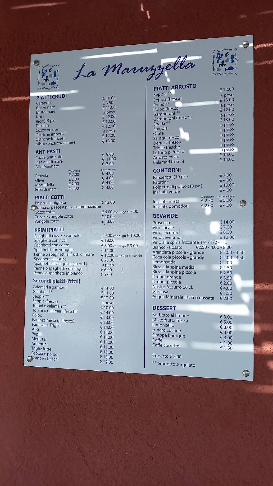 Menu da La Maruzzella ristorante, Conchiglie-Alto Lido