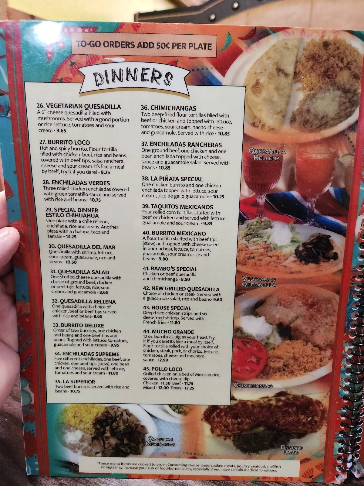 Menu at La Pinata restaurant, Meridian