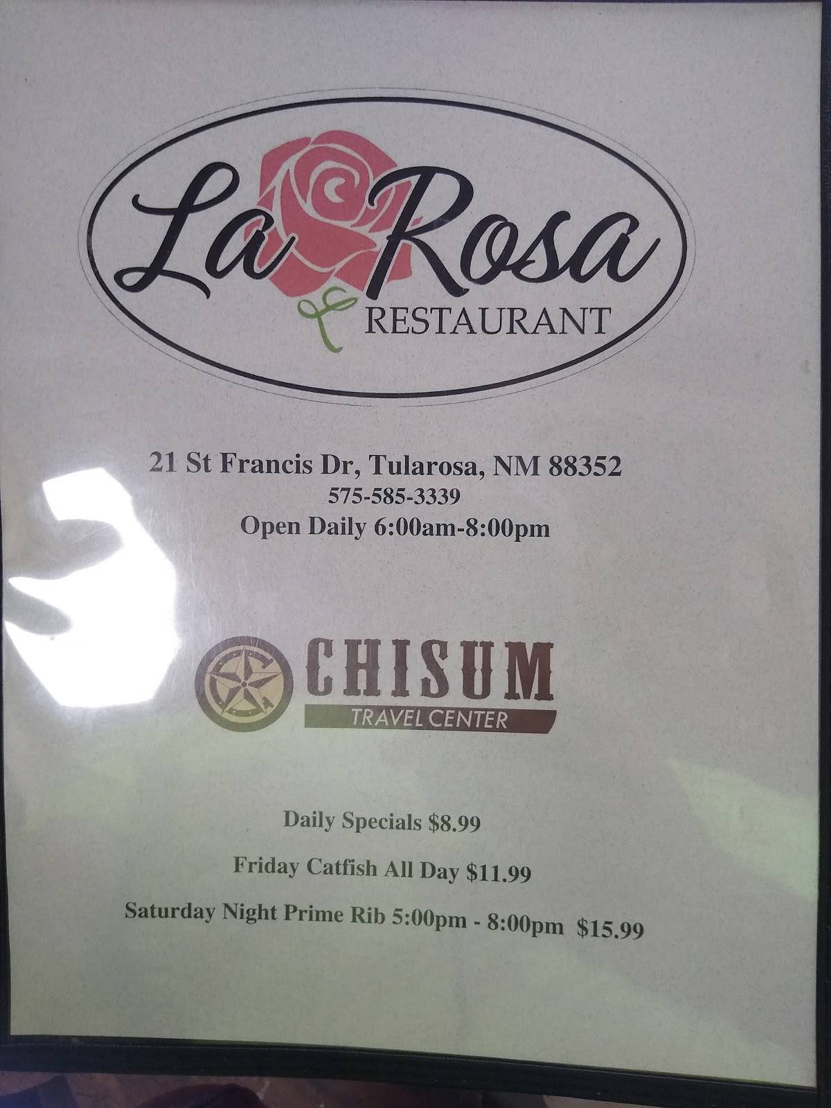 Menu at La Rosa Steakhouse, Tularosa