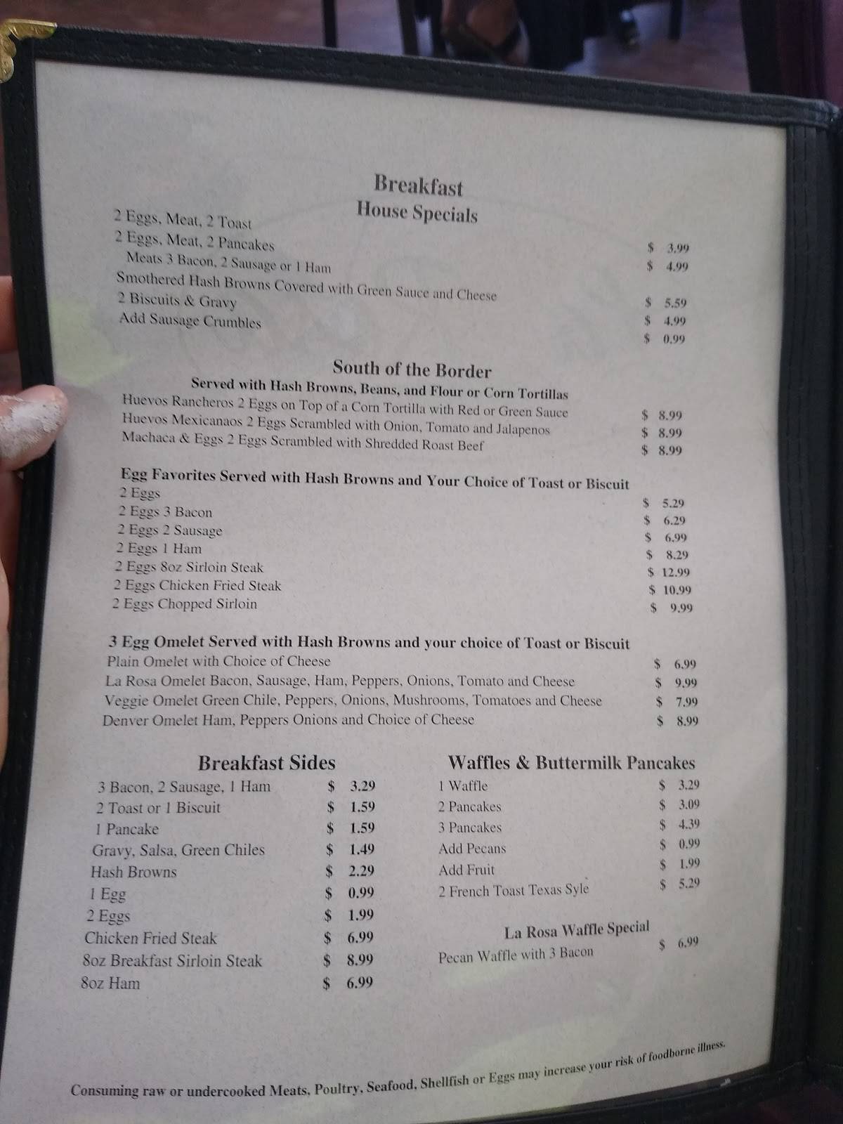 Menu at La Rosa Steakhouse, Tularosa
