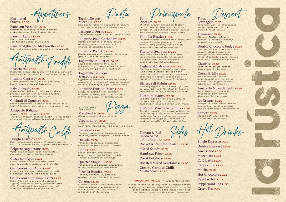 Menu at La Rustica Restaurant & Wine Bar, Doncaster