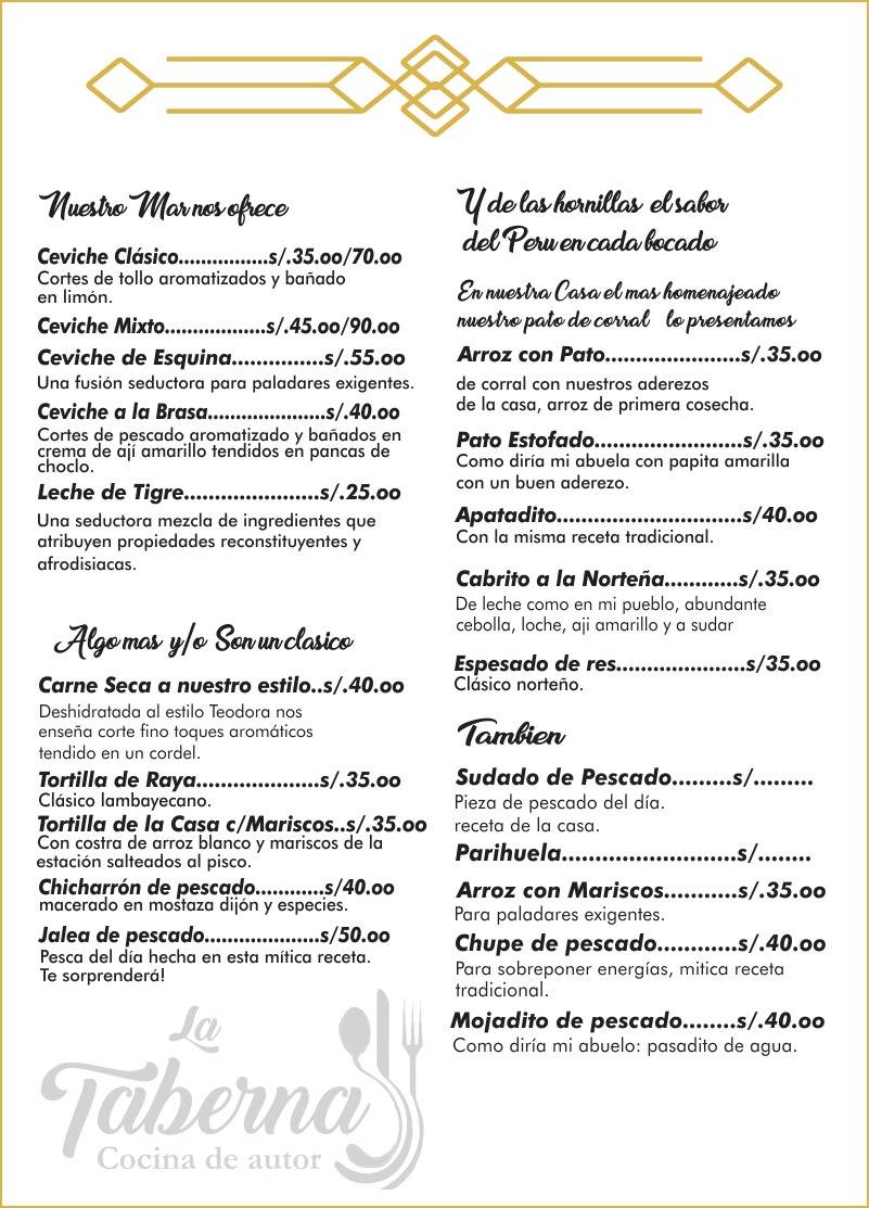 Menu at La Taberna- Restaurante, Reque