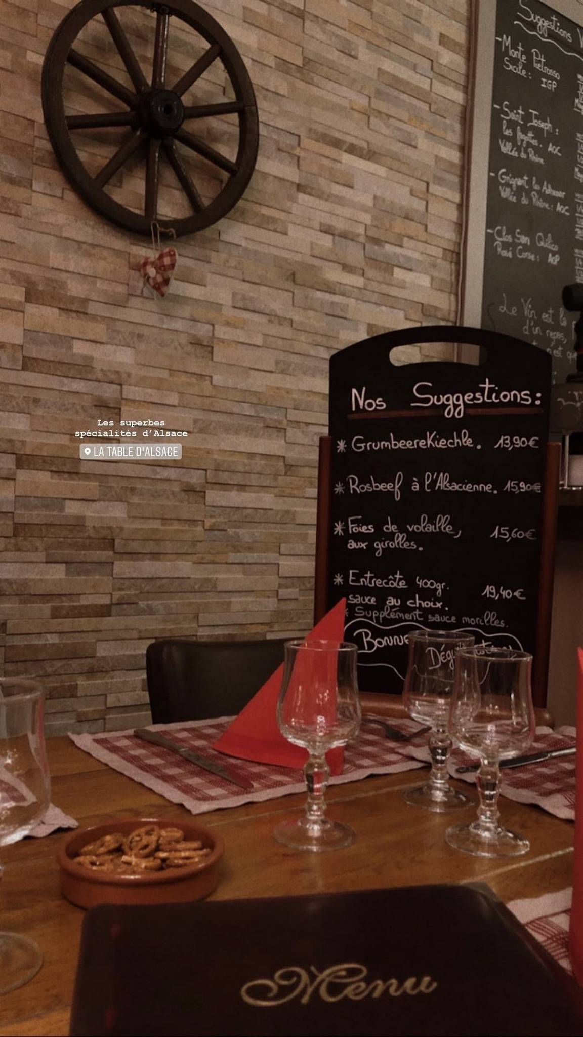 Menu au La Table d'Alsace restaurant, Reichshoffen
