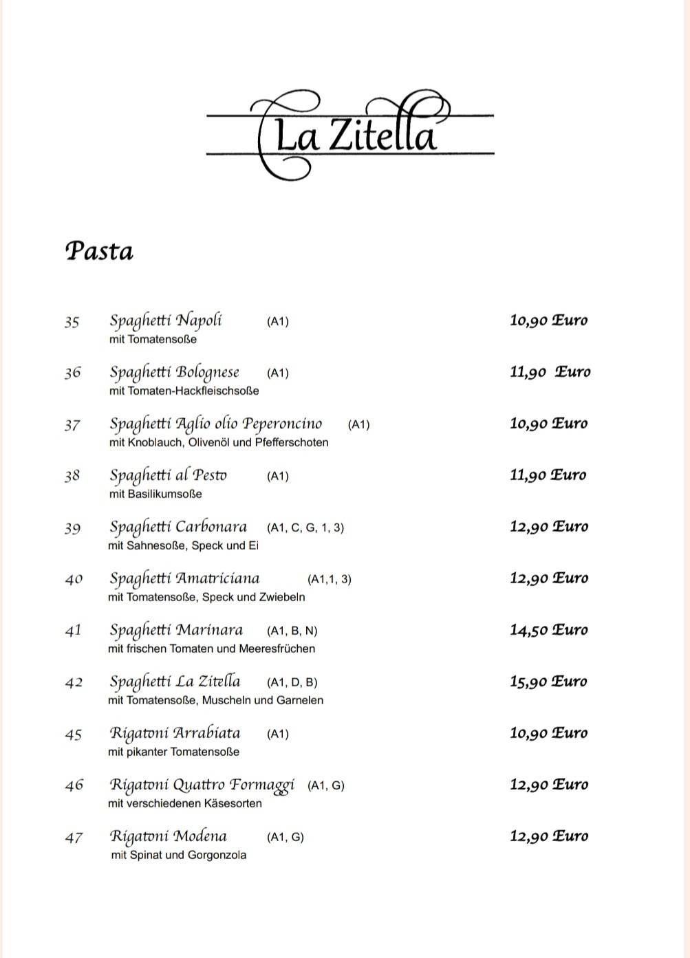 Speisekarte von La Zitella restaurant, Sandhausen, Hauptstraße 120