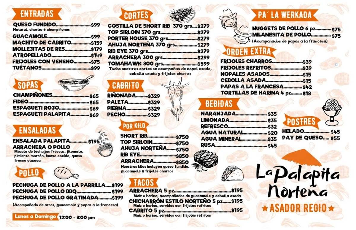 Menu at La palapita norteña restaurant, Santiago de Querétaro