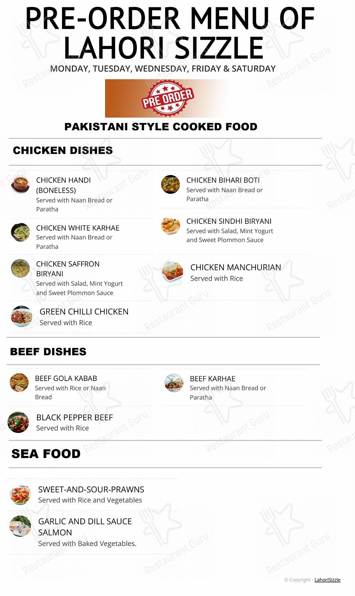 Menu at Lahori Sizzle restaurant, Hässleholm