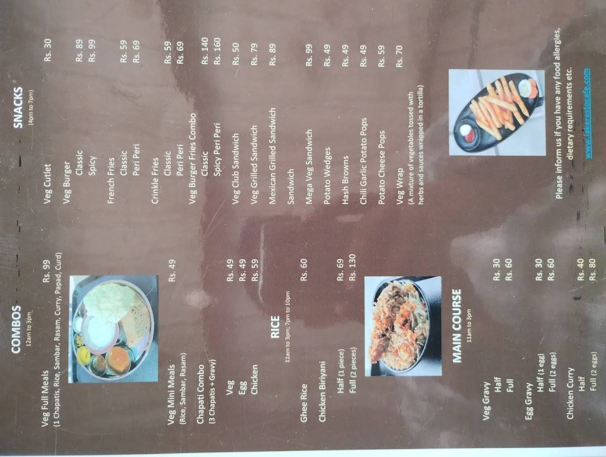 Menu at Lake Resto Cafe, Bengaluru