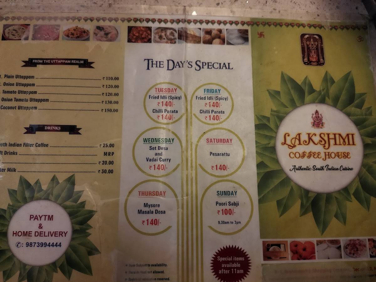 Menu at Lakshmi Coffee House, Noida, R1