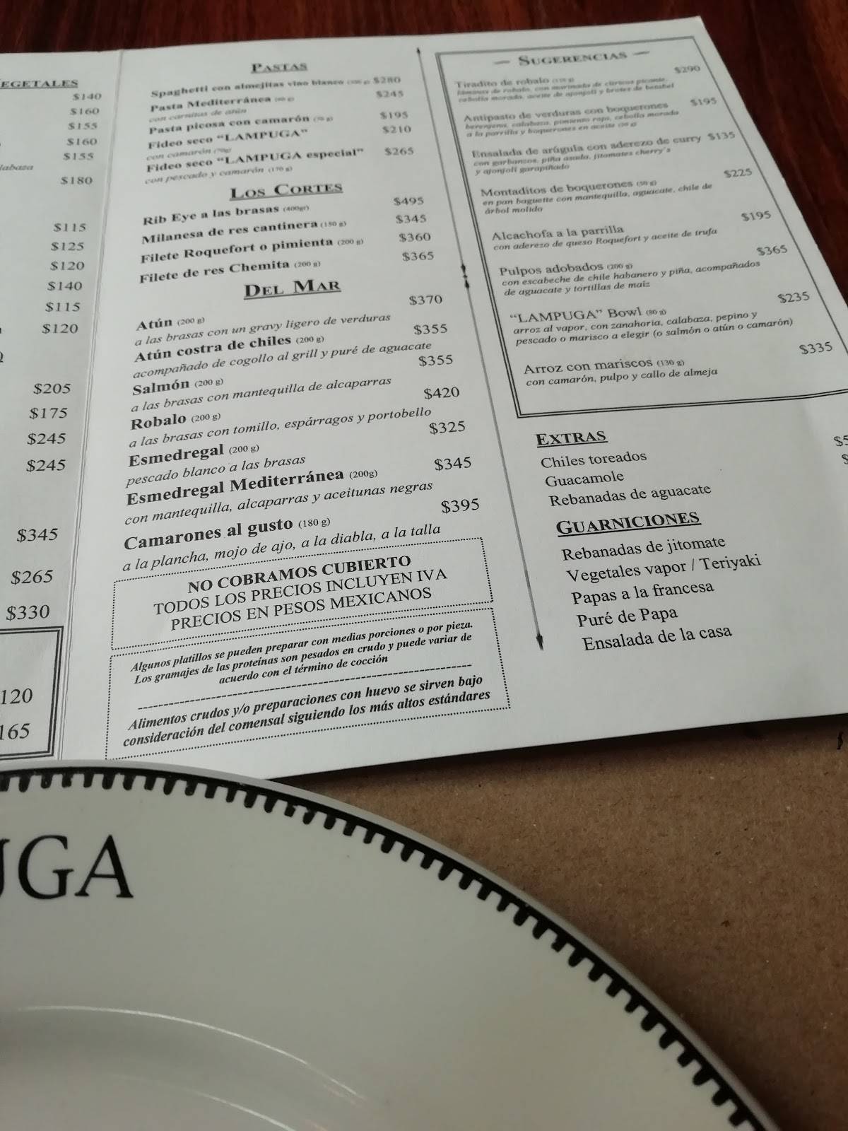Carta del restaurante LAMPUGA POLANCO, Ciudad del México, Anatole France 78