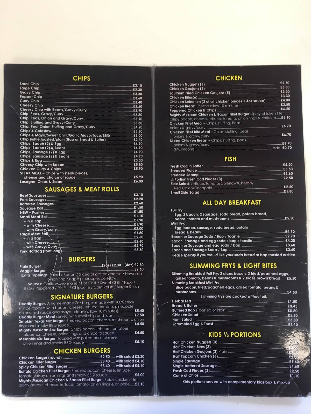Menu at Landi’s Coalisland restaurant, Dungannon, 32 The Square Coalisland