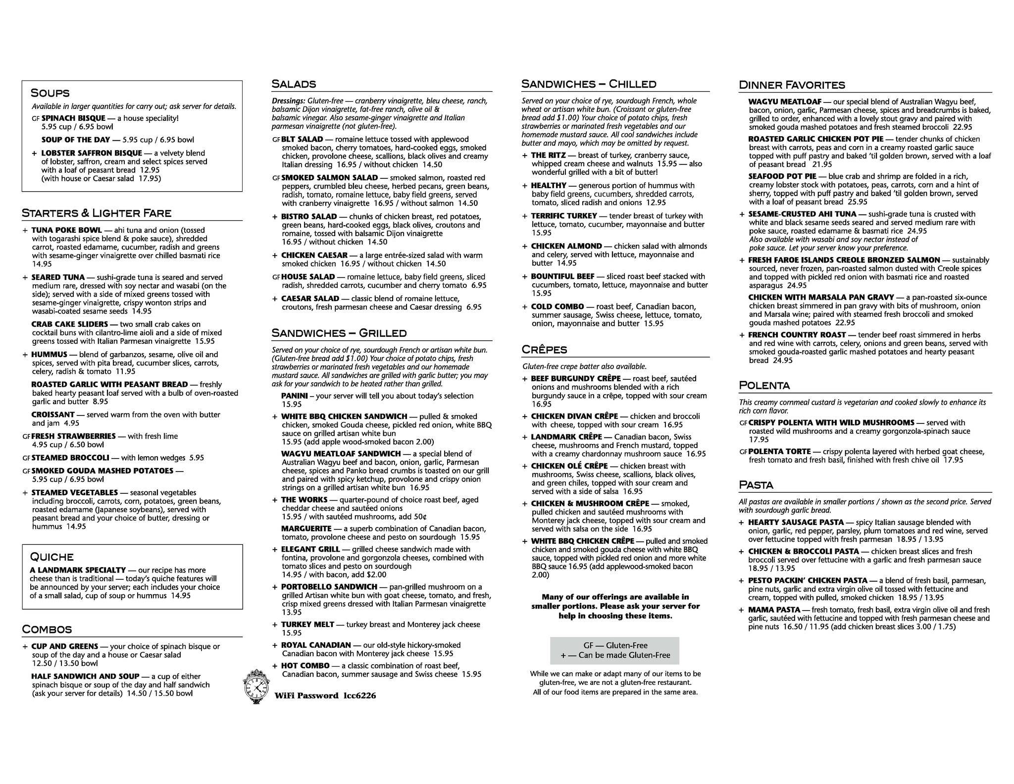 Menu at Landmark Café & Crêperie restaurant, Galesburg