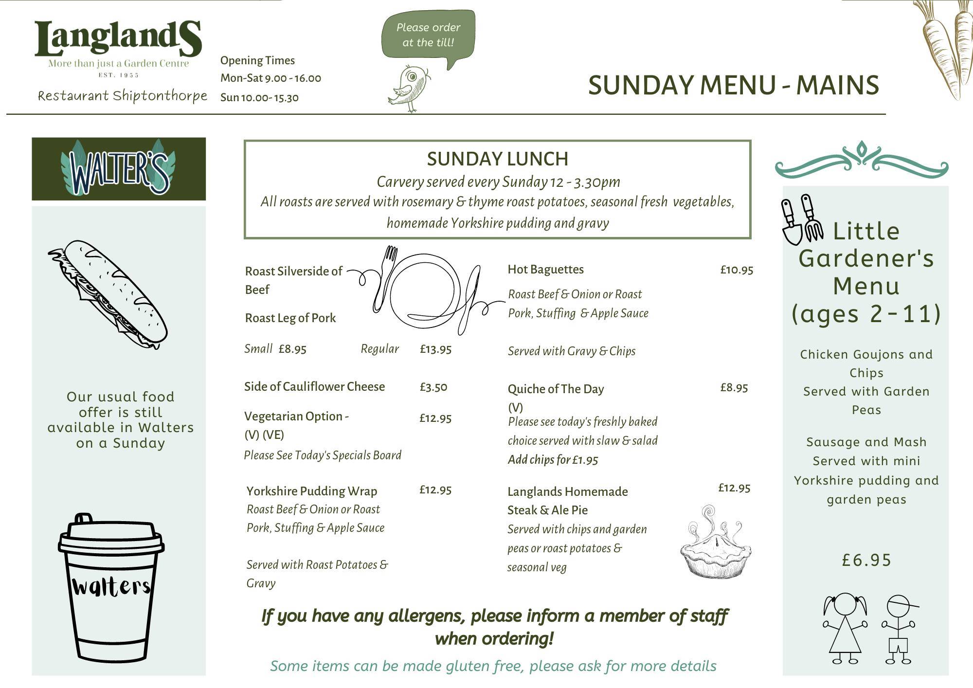 Menu at Langlands Garden Centre cafe, Market Weighton