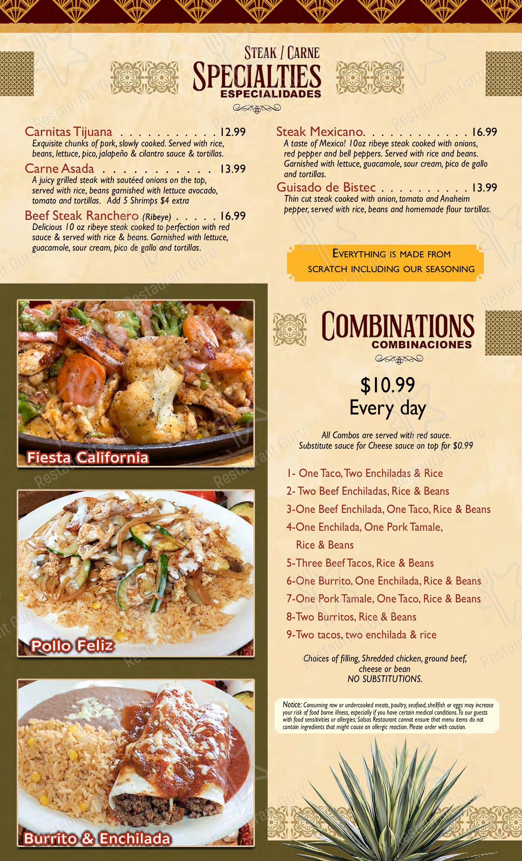 Menu at Las Fuentes Mexican Restaurant, Pryor
