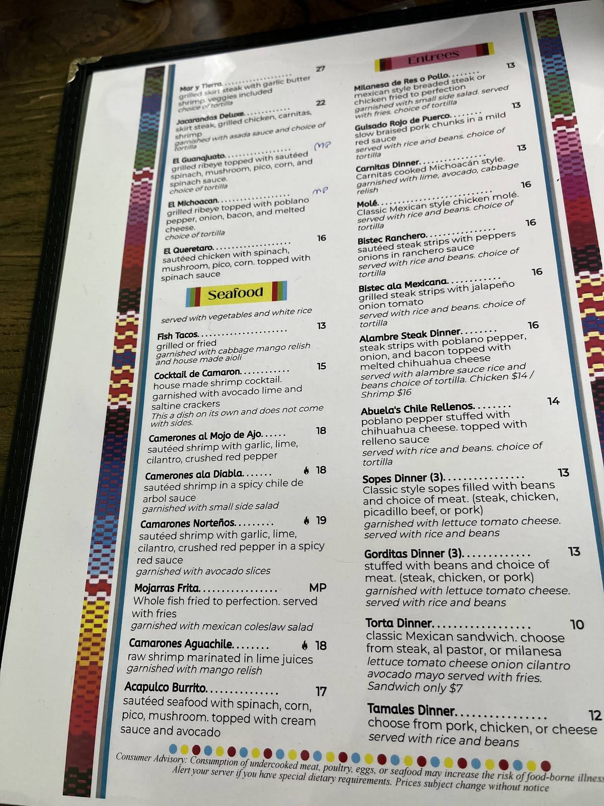 Menu at Las Jacarandas Mexican Grill restaurant, Merrillville