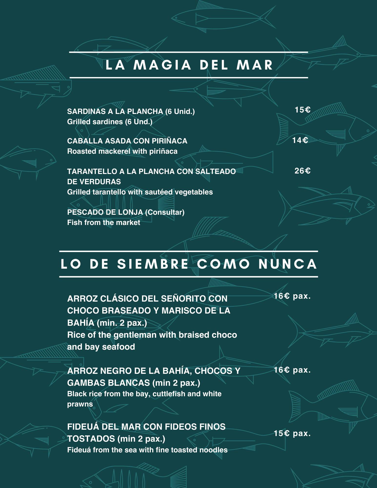 Carta de Las Olas Beach Club, El Puerto de Santa María, Calle Las Olas
