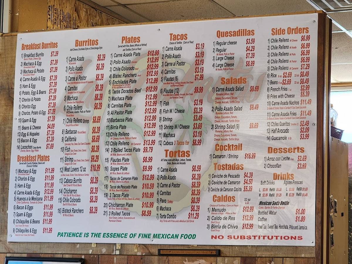 Menu at Las Palmitas Taco Shop restaurant, El Centro, S 4th St