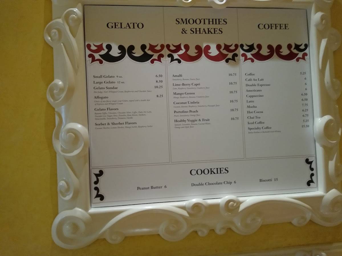 Menu at Cafe Gelato, Las Vegas, 3600 S Las Vegas Blvd